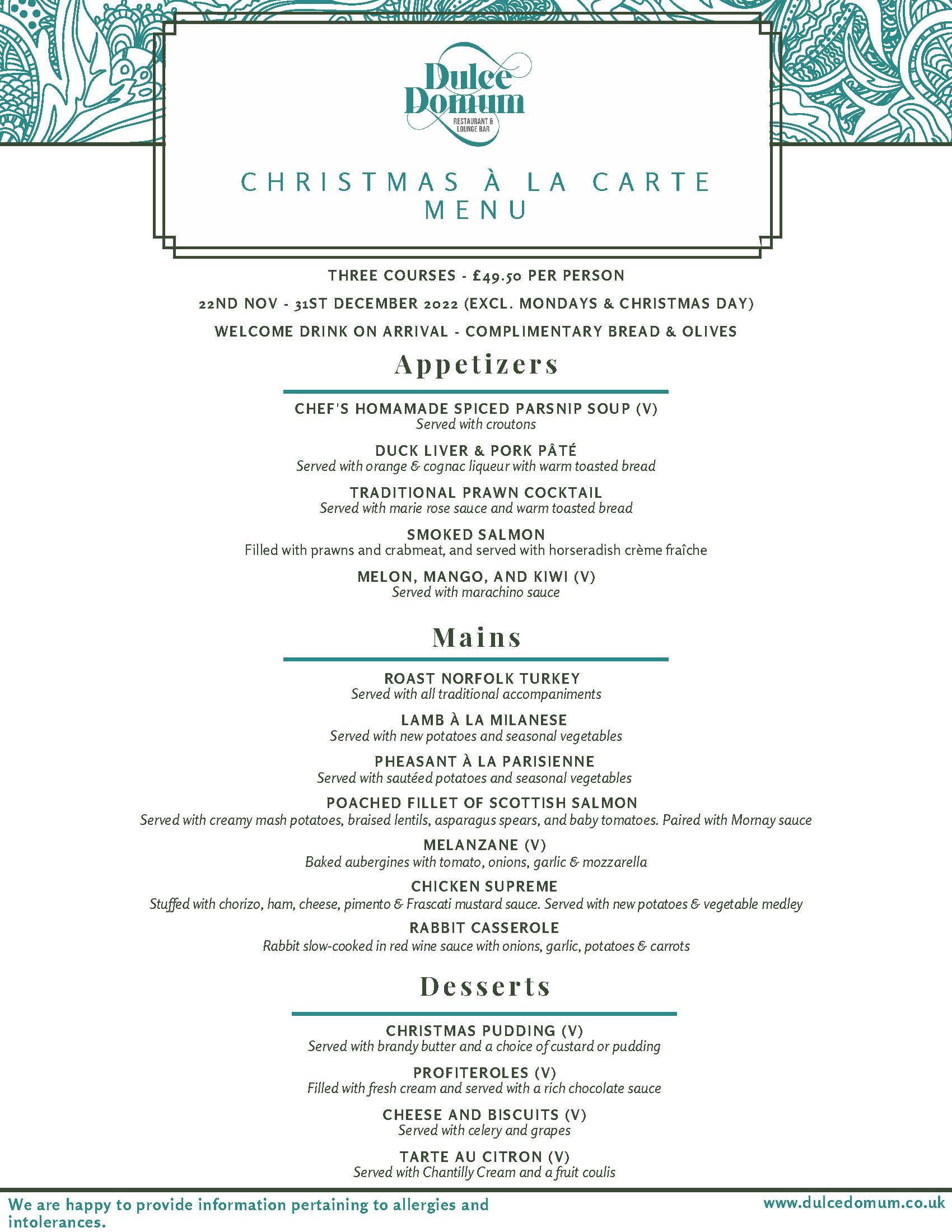 Christmas Menu – Dulce Domum